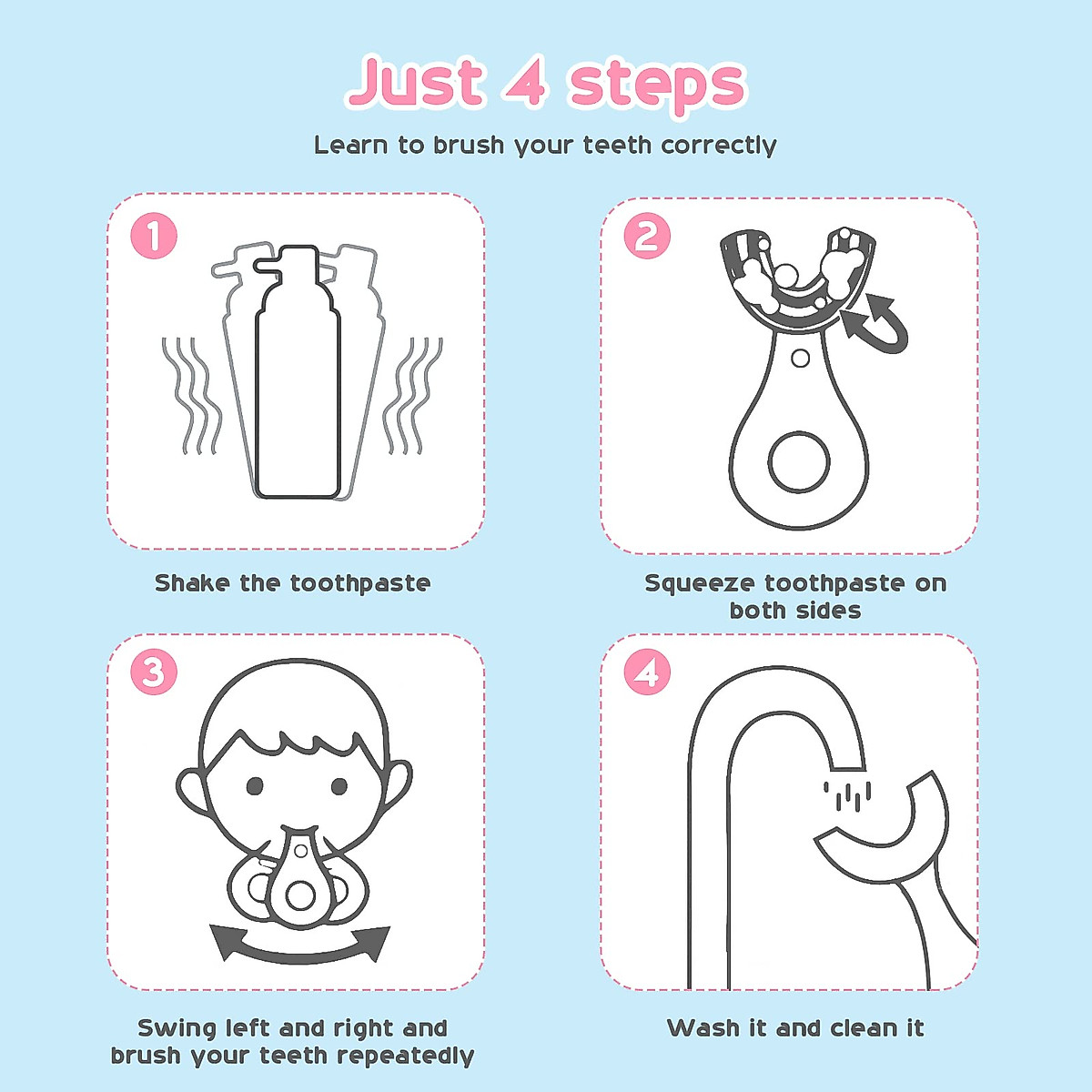 T&T Direct Kids U Shaped Toothbrush with Silicone Brush Head Whitening Massage Toothbrush U-Type Toothbrush Whole Mouth Toothbrush with Handle for Kids 2 Pack