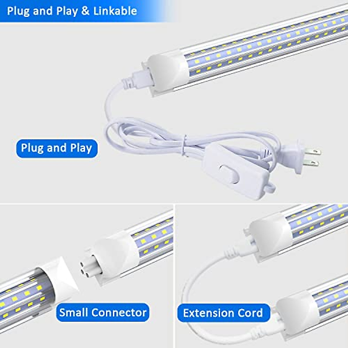 CNSUNWAY 2FT LED Shop Light, 24W 2680LM 6000K Super Bright, T8 Integrated LED Light Fixture, D-Shaped, High Output, Linkable Utility Shop Lights for Room, Garage, Workbench, Under Cabinet (2 Pack)