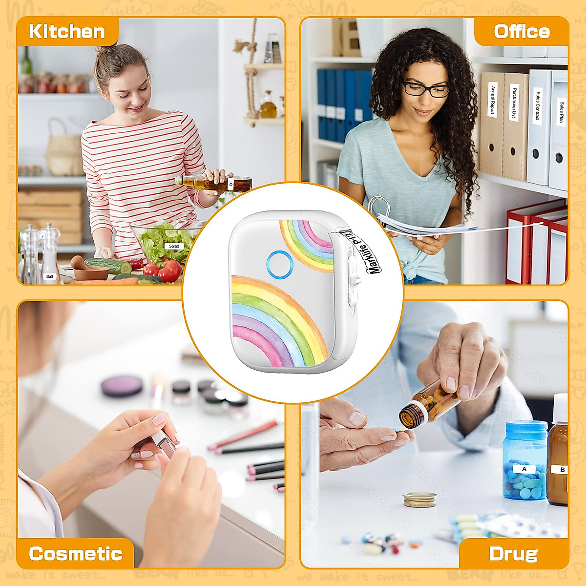 MARKLIFE P12 Portable Bluetooth Label Printer - Mini Thermal Sticker Machine for Home, Office, Storage, Barcode, Gift Labels (Color, 1 Printer+4 Tapes+Case)