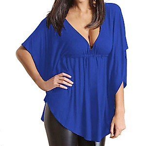 Womens Batwing Sleeve Blouse,V-Neck Tops Plain Summer Casual T Shirt Flowy Loose Pure Color Tops Plus Size Tunic Shirt