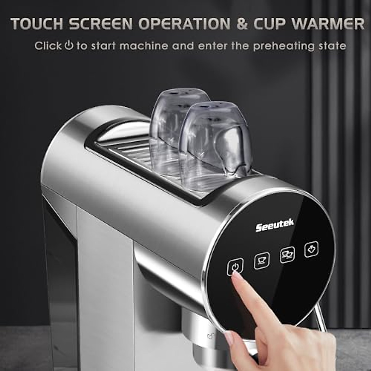 Seeutek Espresso Machine, 20 BAR Espresso Maker with Milk Frother Steam Wand, Compact Espresso Coffee Machine with Digital Touch Panel, 1350W, Cappuccino/Latte Machine for Home and Office