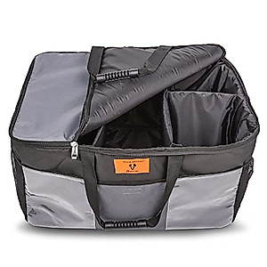 KevianClean Heavy Duty Car Trunk Bag and Trunk Organizer Bag With Full Zip Lid Top, Anti Slide Feet, Removable Dividers. Store and Transport Groceries, Tools, Auto Supplies, Household Goods