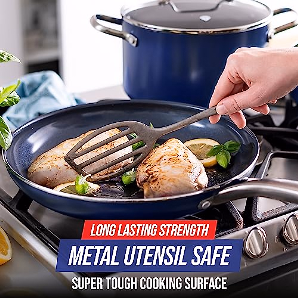 Blue Diamond Cookware Diamond Infused Ceramic Nonstick, 14 Piece Cookware Pots and Pans Set, PFAS-Free, Dishwasher Safe, Oven Safe