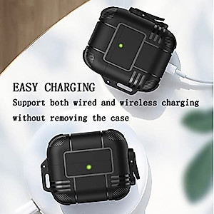 KAKUYI AirPods Case Cover Designed for AirPods 2 & 1, Full Body Protective Case Cover with Keychain for Airpods 1st & 2nd Generation Case, Black [Front LED Visible]