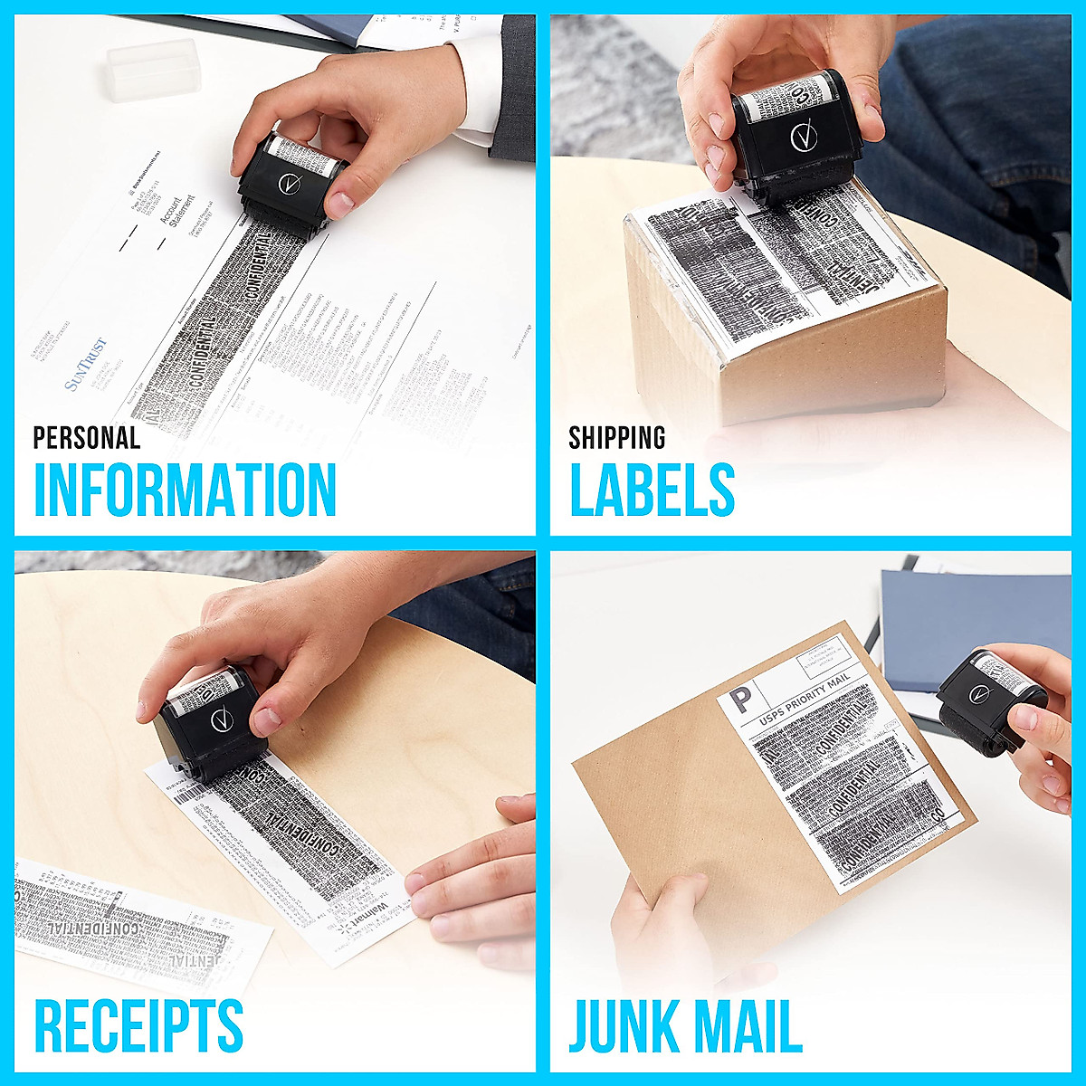 Wide Confidential Roller Stamp - Identity Protection Roller Stamps with Box Cutter and E-Book, Identity Theft Stamp, Confidential Stamp Roller for Privacy Protection Security Stamp Roller Kit - Black