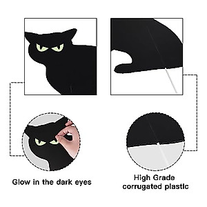 Ivenf Halloween Decorations Outdoor, 6ct Black Cat Decor Yard Signs with Stakes, Scary Silhouette with Glow in Dark Eyes, Corrugated Plastic, Waterproof Lawn Decorations for Kids Family Home Party