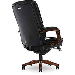 La-Z-Boy Edmonton Big and Tall Executive Office Chair with Comfort Core Cushions, Solid Wood Arms and Base, Waterfall Seat Edge, Bonded Leather, Big & Tall, Black