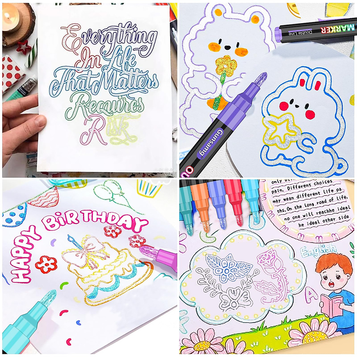 Gunsamg 48 Outline Markers for Teen Girl Gifts Trendy Stuff, Glitter Markers Metallic Markers for Doodle Writing,Art Supplies Crafts for girls 8-12