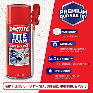 Loctite Tite Foam Gaps & Cracks Spray Foam Sealant, Polyurethane Expanding Foam Insulation - 12 fl oz Can, Pack of 1