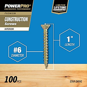 Power Pro Premium Interior Construction Screws (#6 x 1) - 100pc