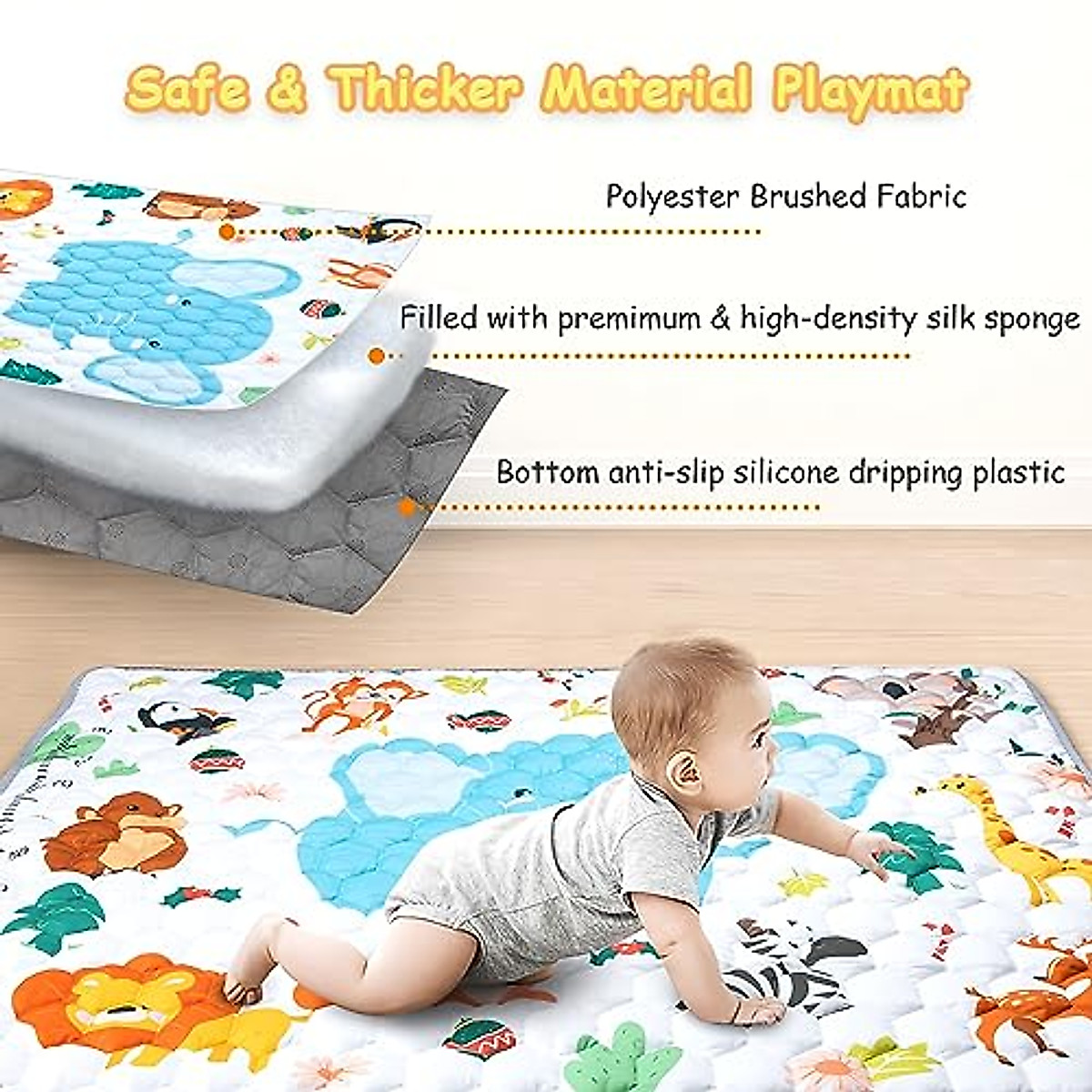 Funsland Baby Play Mat for Floor - 50x50 Kids Foldable Playmat for Babies and Toddlers