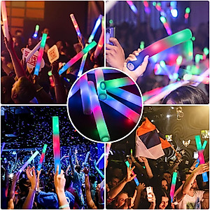 SHQDD 100 Pack LED Glow Sticks for Wedding, Bulk Foam Glow Sticks with 3 Modes Colorful Flashing, Glow Stick Bulk Party Pack for Wedding, Raves, Concert,Camping, Sporting Events, Pool Party