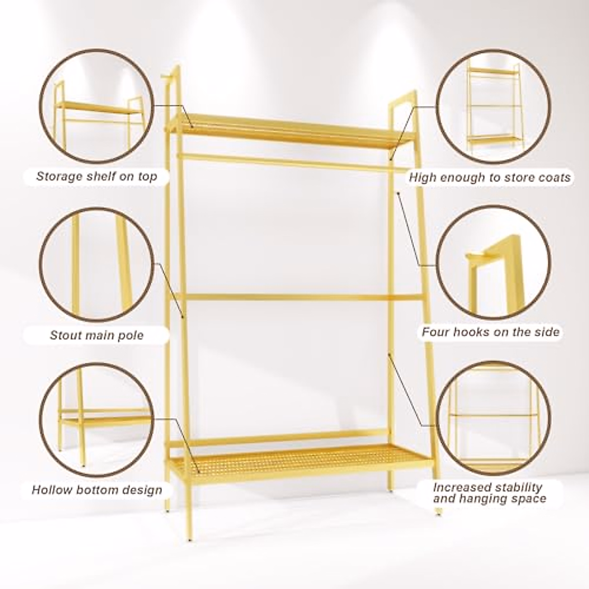 Garment Rack and Clothes Rack: Chic Gold Heavy-Duty & Stylish Clothing and Garment Rail with Double Layer Storage Shelf for Clothes, Shoes, and More. Perfect for Bedroom, Office, or Living Room.