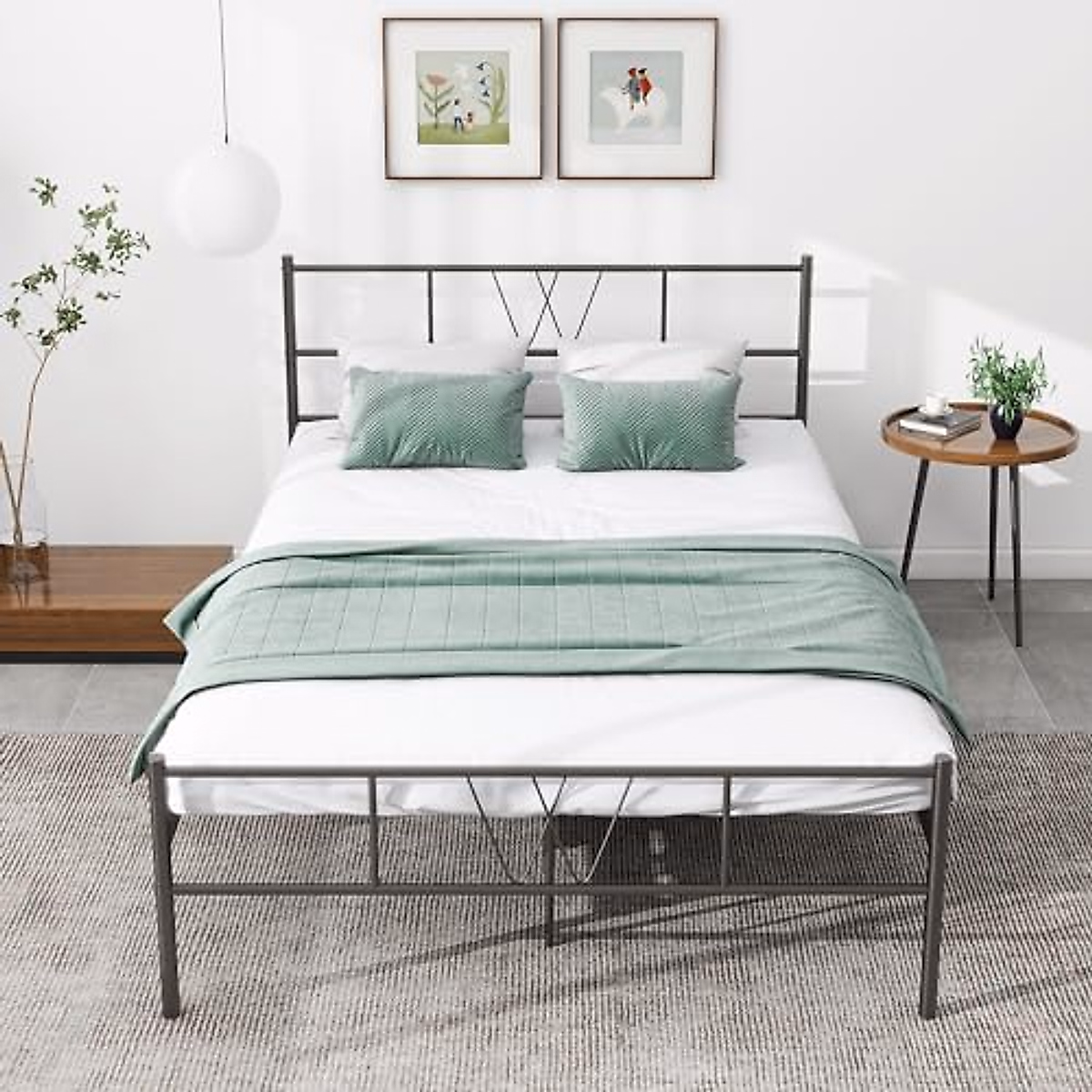 Wonder Comfort Twin Size Bed Frame Metal Platform with Headboard and Footboard/11 Inch Underbed Storage/Firm Support & Easy Set up Structure, Black