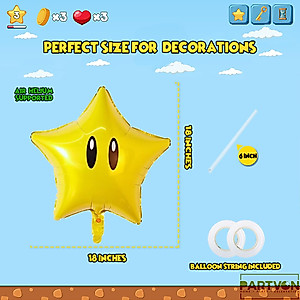 12 Pieces Foil Star Balloons, 18 inches Video Game Star Balloons for Video Game Theme Party Decorations Baby Shower, Birthday Party Decorations