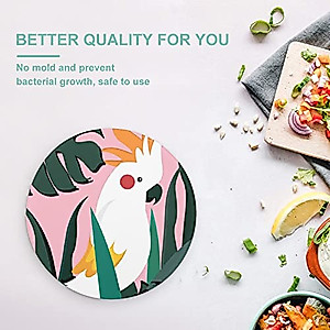 White Parrot Tempered Glass Cutting Board Heat Resistant For Bread Meat Fruit 7.9 in