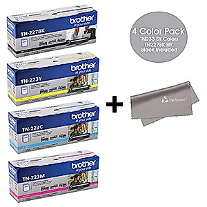 Brother TN227BK High Yield Black with Standard Yield Color TN223C, TN223M, TN223Y Cyan, Magenta and Yellow Toner Cartridge Set + InkSaver Microfiber LCD Screen Cleaning Cloth