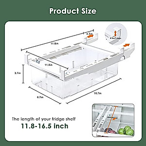 Yilingchild Fridge Drawer Organizer, Clear Refrigerator Organizer Bins with Handle, Pull-out Kitchen Fridge Storage Box for Egg Fruit Vegetable, Fit for Fridge Shelf Under 0.6" (1 Pack,No Dividers)