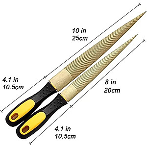 NKTM Needle File Set Wood Files for Wood Working Files Tools Golden Tapered Wood Rasp File with Rubber Handle in Gift Bag for Carving 2 Pack (8 * 10 inch)