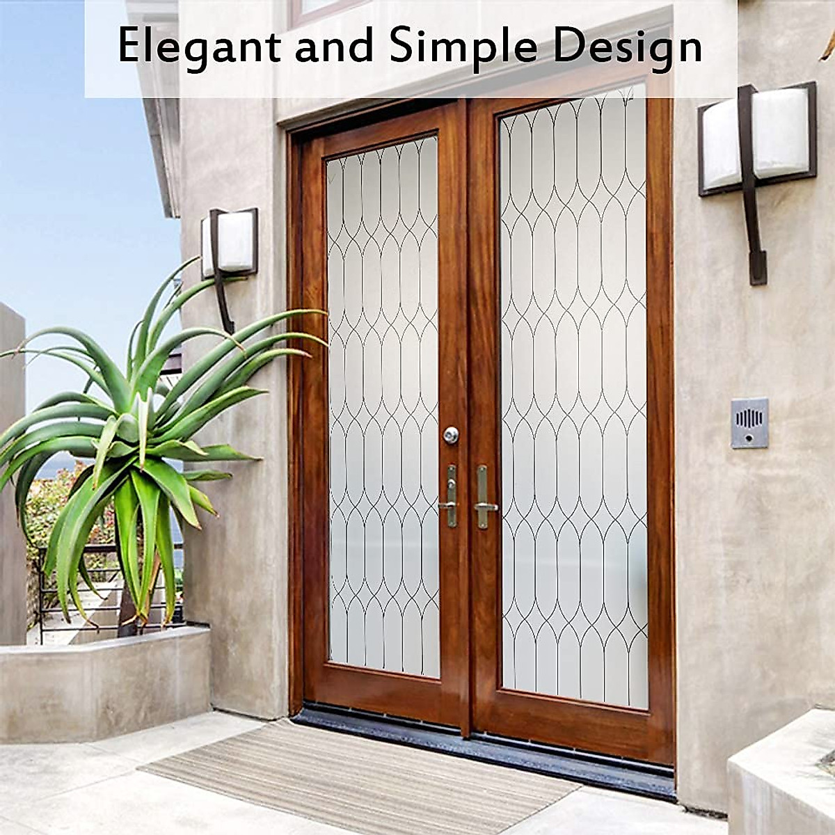 Privacy Window Film Decoration, Heat Control Window Tint for Home, Static Cling Glass Door Covering Window Sticker Removable Non-Adhesive UV Blocking, White Frosted w/Black Morocco Lines, 17.7"x78.7"