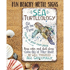 Sea Turtle Decor - Sea Turtleology - Durable Sea Turtle Gifts Metal Sign - Metal Sea Turtle Wall Decor - Sea Turtles Ocean Bathroom Decor - Great SeaTurtle Decorations for Home - Turtle Sign 8" x 12"