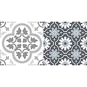 FloorPops FP2953 Remy Peel & Stick Floor Tiles, Grey & FP2944 Sevilla Peel & Stick Floor Tiles, Multicolor