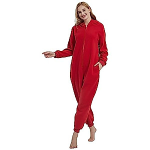 Sqlszt Onesie Adult,Animal One Piece Pajamas,Unisex Zip Up Cosplay Costume for Hollaween Christmas Women Men Red M