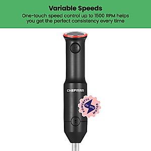 Chefman Cordless Portable Immersion Blender with One-Touch Speed Control - Quick Mix for Shakes, Smoothies, Soups, Dips, Sauces - Black - Stainless Steel Blades - BPA-Free - Dishwasher Safe