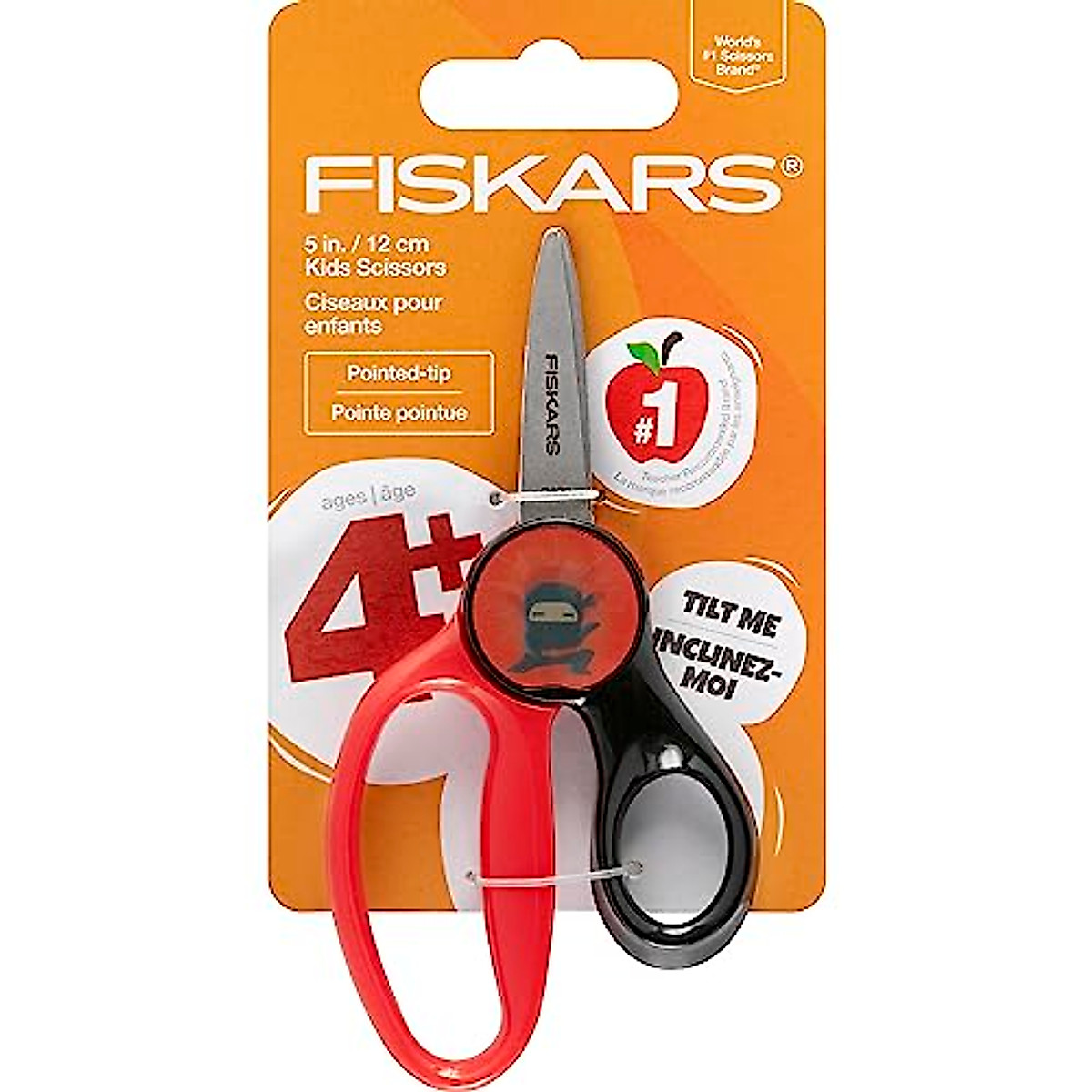 FISKARS® Magic Morph Kids Scissors - Image Moves when Tilted - Pointed-tip for Ages 4+ - Fun Ninja Design - Back to School Supplies