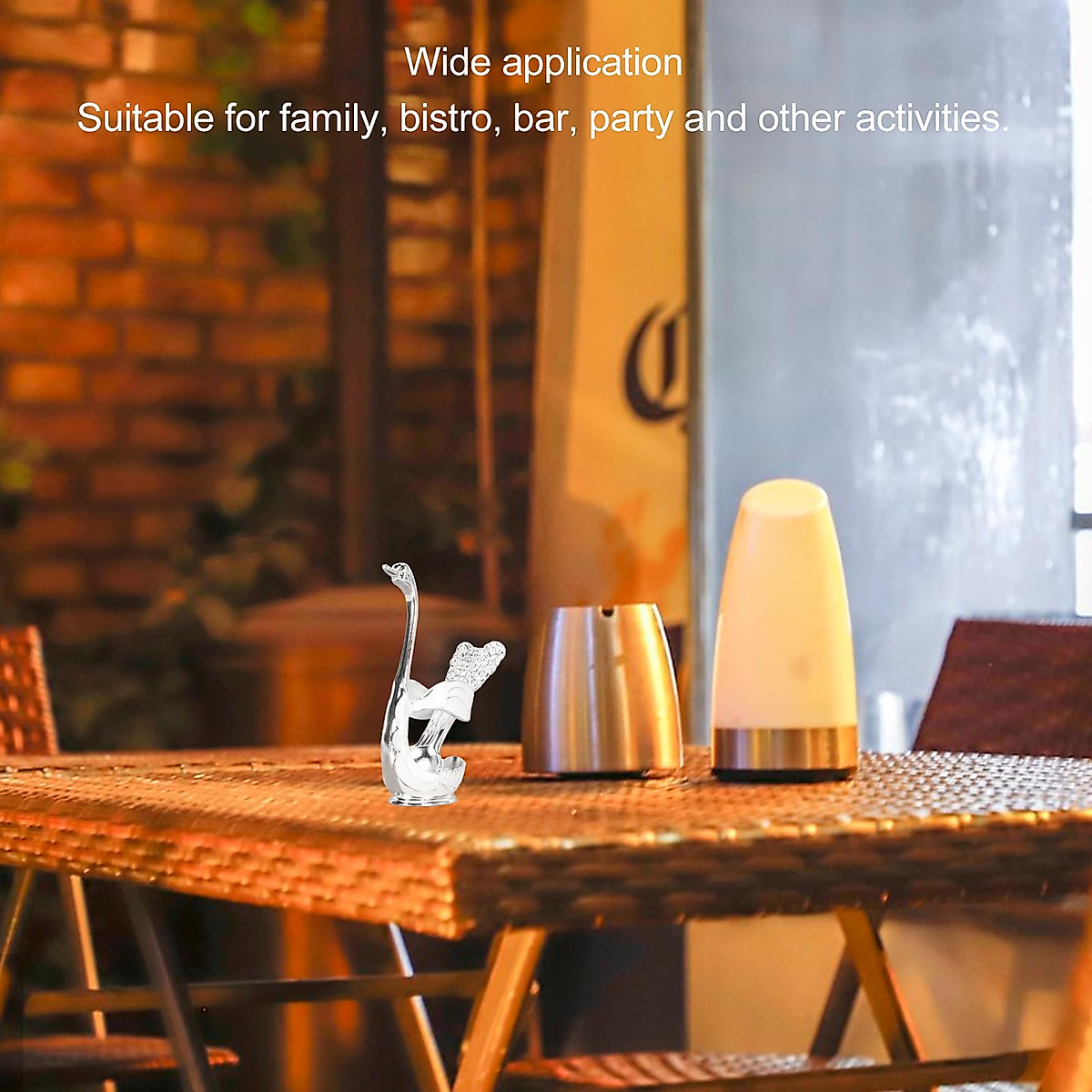 Swan Base Holder Silver Metal Coffee Dessert Spoon Set Swan Teaspoon Dinnerware Set with 6 Spoons, Swan Spoon Organizer for Coffee Fruit Desserts