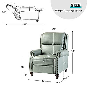 HULALA HOME Genuine Leather Recliner Chair, Classic and Traditional Push Back Recliner Chair for Living Room, Adjustable Leather Cigar Chair Recliner Vintage Sofa with Nail Head Trim,SAGE