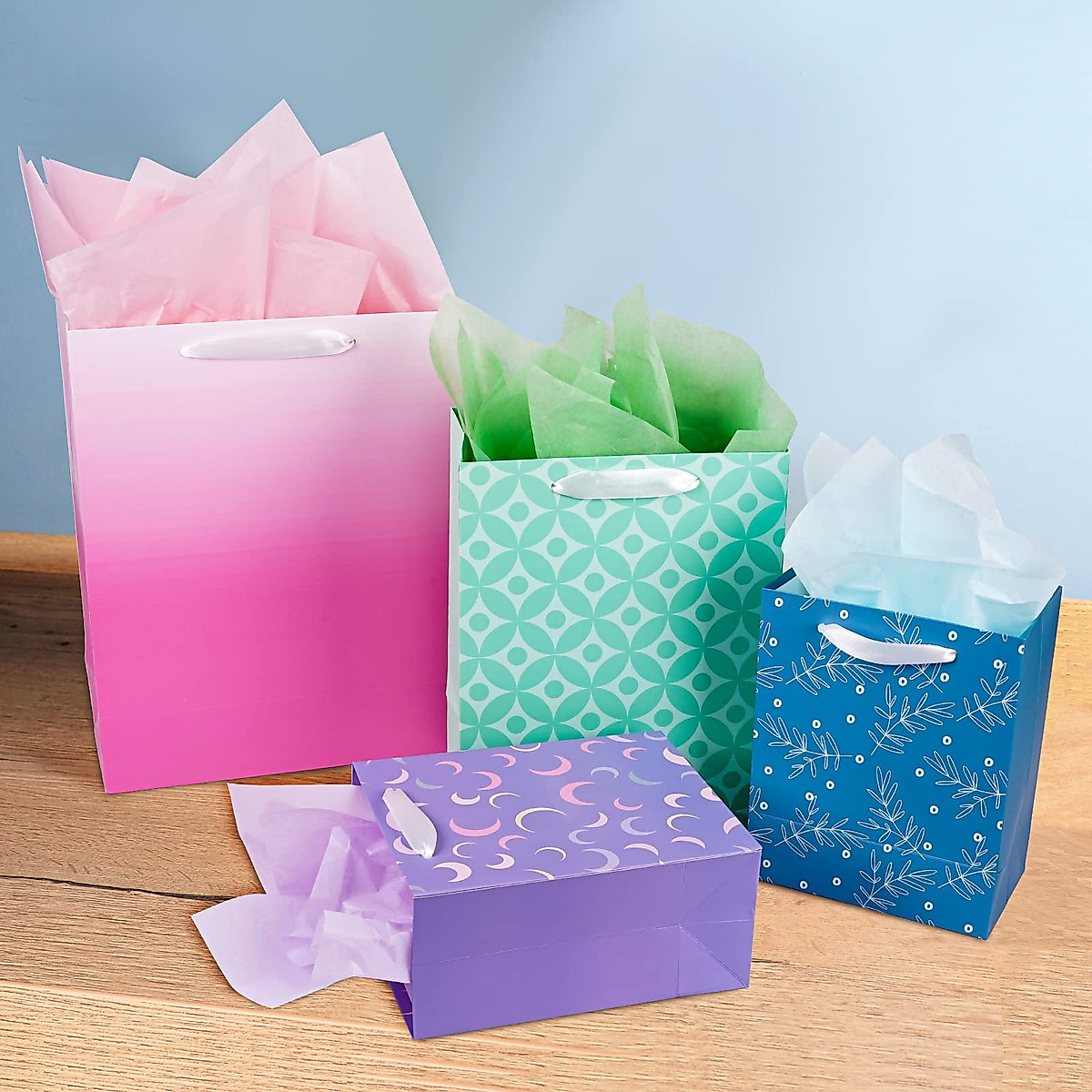 12 Pack Gift Bags Assorted Sizes and Designs, Gift Bags Bulk with Tissue Paper (5 Medium 8", 4 Large 11", 3 Extra Large 14") for Birthday, Baby Showers, Bridal Showers, Easter Day Any Occasion