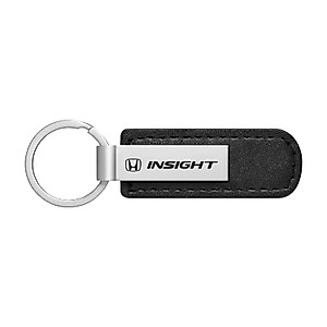 iPick Image for Honda Insight Silver Metal Plate Black PU Leather Strap Key Chain Keychain, Official Licensed
