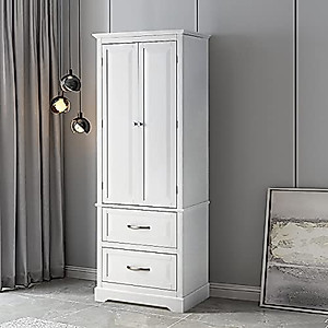 Erinnyees Freestanding Pantry, Floor Utility Storage Cabinet with Doors and Shelves, Pantry Cabinets Cupboard for Living Room Kitchen Hallway Bathroom, White