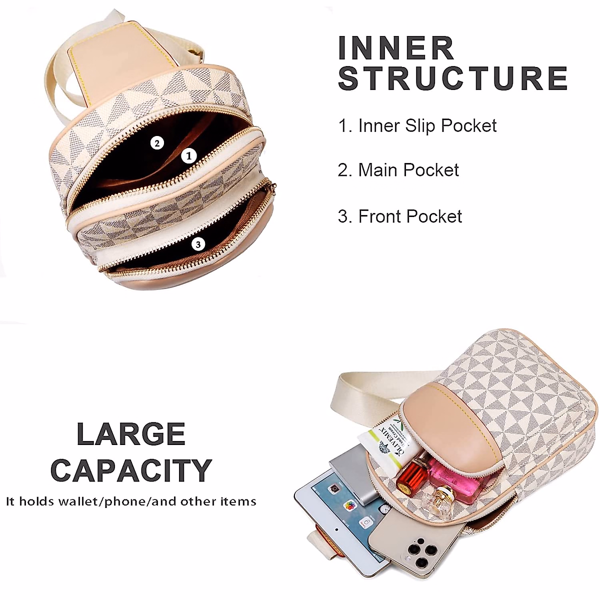 Fanny Pack Crossbody Bags, Sling Bag for Women Checkered Small Belt Chest Bum Bag for women Designer