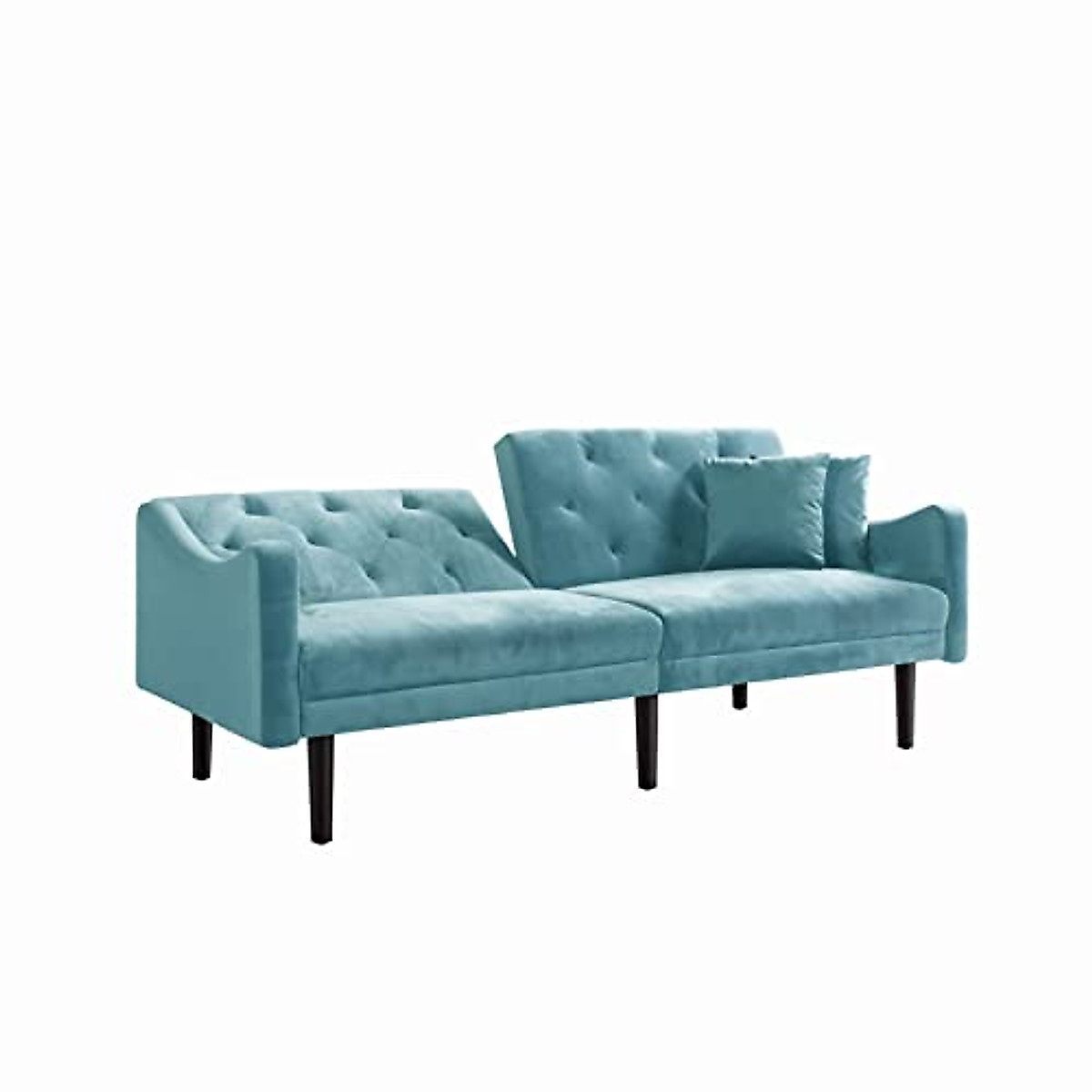 Eafurn Upholstered Futon Sofa Bed with Mattress and Frame, Convertible Loveseat Lounge Couch Daybed,Folding Love Seat w/Adjustable Backrest Sofabed, Blue w/Curved Armrest and 2 Pillows