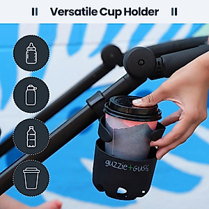 guzzie+Guss Universal Cup Holder for Strollers, Wheelchairs, Mobility Walkers, Bikes, Camping Chairs - Easy Installation - Anti-Slip Sleeve - Fits Wide Variety of Drink Containers - Black