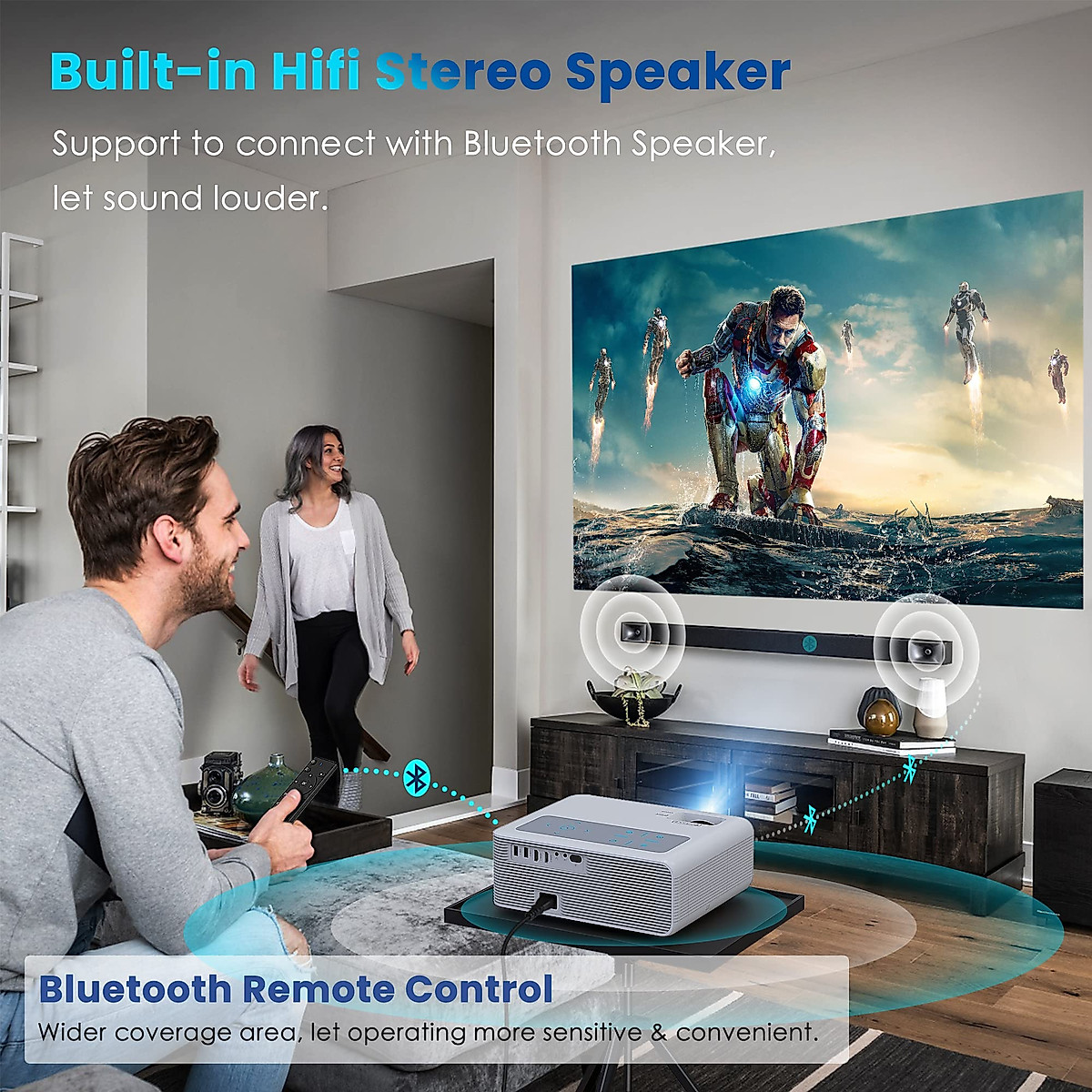 5G WiFi 1080P Projector 4K Supported - OSQ 800 ANSI HD Outdoor Movie with Bluetooth, 4P & ±50° Keystone, Zoom 50%, 300'' Home Cinema Video Support PPT, PS4, TV Stick, Laptop, Phone, white (O-410)