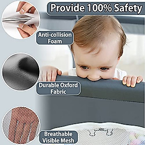 71x59in Large Baby Playpen- Play Yard for Babies Toddlers- Portable Baby Fence Indoor with Door- Anti-Fall Activity Center with Ocean Balls Pull Rings Storage Bag