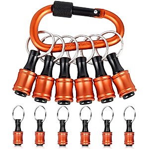 FACAINCXS 6PCS Bit Holders Keychain, 1/4 inch Hex Shank Bit Holders, Quick-Change Design for Nut Driver, Screwdriver & Drill Bits, Include Orange Keychain Carabiner Gifts for Men