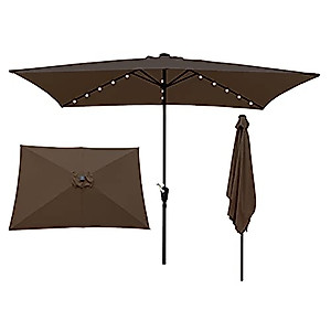 SSLine 10x6.5FT Patio Table Umbrella w/Solar LED Light Outdoor Rectangle Sunshade Umbrella Folding Portable Patio Umbrella for Garden Yard Pool Beach Outside Table Sun Shade Canopy w/Tilt and Crank