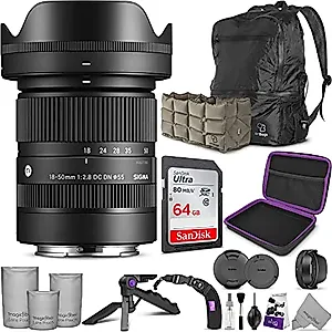Sigma 18-50mm f/2.8 DC DN Contemporary Lens for Sony E Mount with Altura Photo Advanced Accessory and Travel Bundle