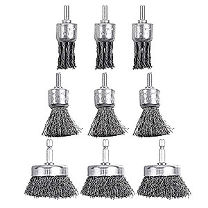 Mixiflor 9 Pack Wire Wheels Brush for Drill, 1 Inch Knotted and Plated Crimped Drill Wire Brush, Wire Brush Drill Attachments for Derusting, Paint Removal