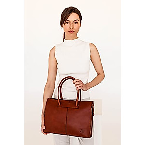 Time Resistance Leather Handbag - Top Handle Bag - Full-Grain Leather Tote Bag - Purse for Women (Cognac)