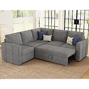 Belffin L Shape Modular Sectional Sleeper Sofa with Pull Out Bed Corner Sleeper Sofa Sectional Couch Convertible Sofa Grey