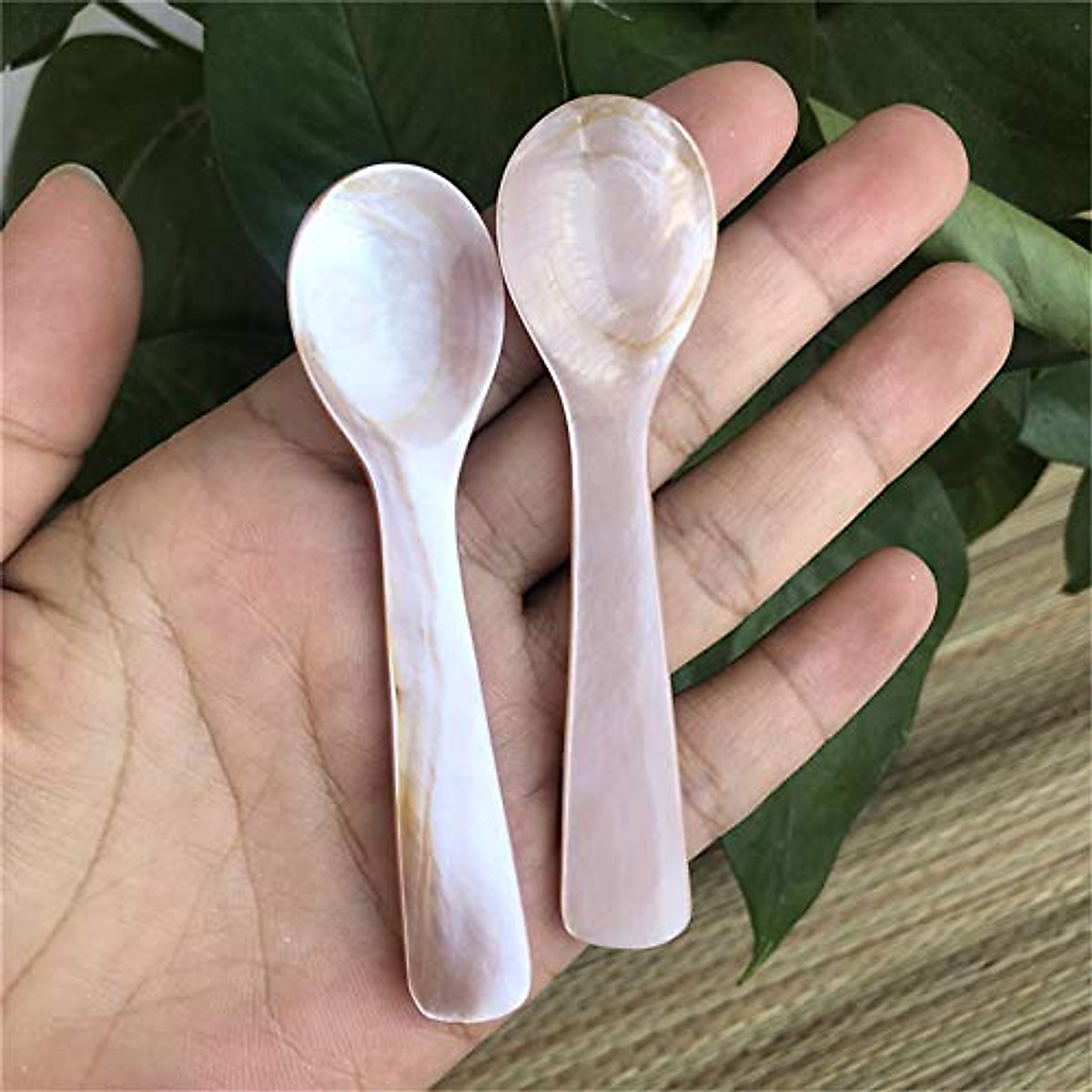 EvaGO Handmade Caviar Spoons Mother of Pearl MOP Caviar Spoon W Round Handle 3.55 inch, 2 pack