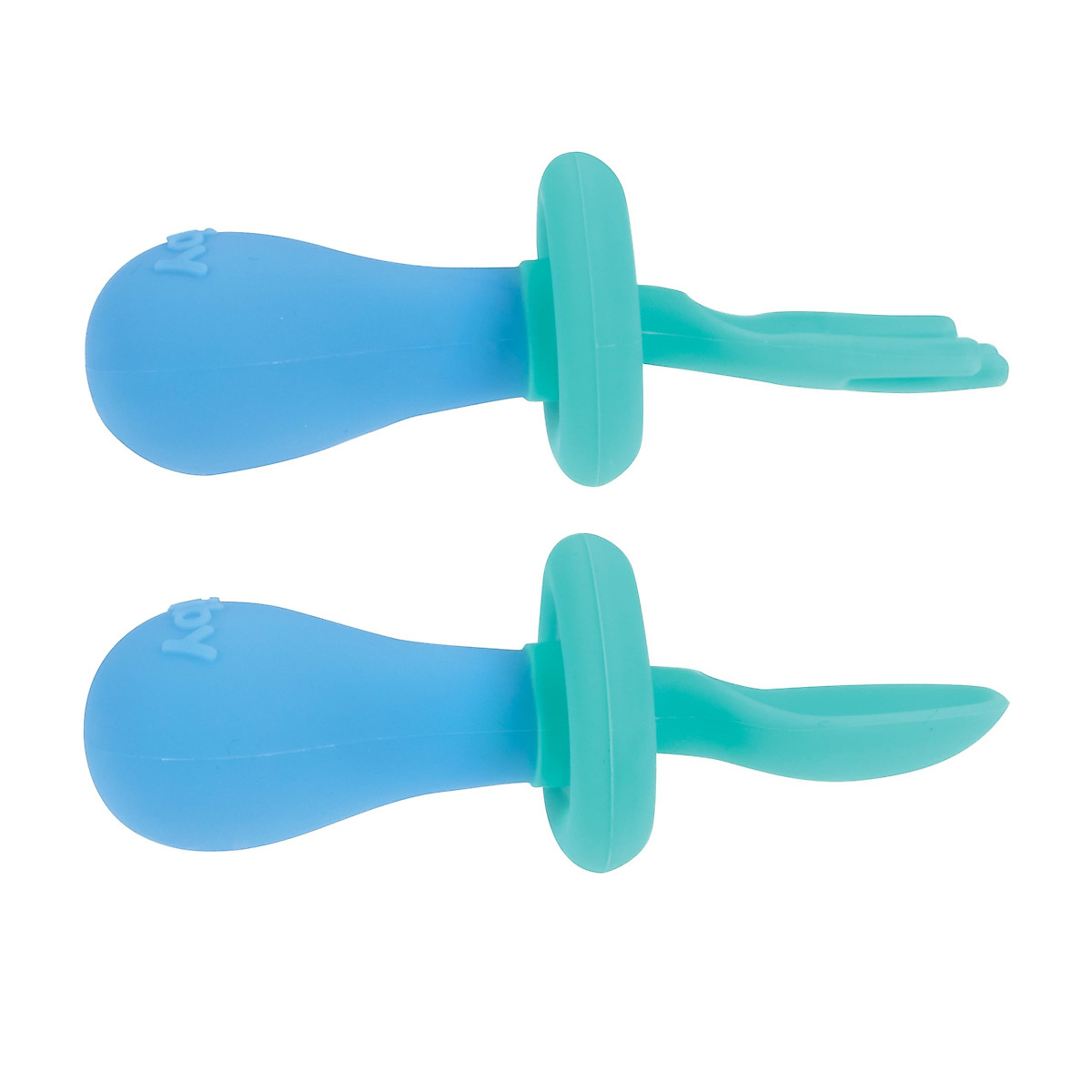 Nuby First Fork and Spoon Set - Utensils with Safety Guards for Babies 6+ Months - Green and Blue
