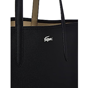 Lacoste womens Reversible Anna Tote Top Handle Handbag, Black Warm Sand, One Size US