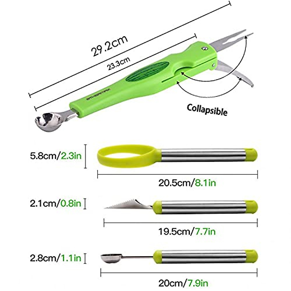 JAYVAR Watermelon Slicer Cutter Knife with Melon Baller Scoop Set，Fruit Scooper Seed Remover Watermelon Knife for Ice Cream Melon，Dig Pulp Separator Fruit Slice