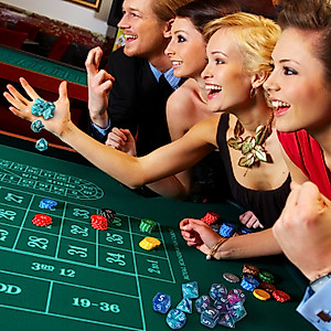 GWHOLE 42 Pcs(6 Sets) Polyhedral Dice with Gold Pattern Drawstring Pouches for DND RPG MTG Dungeon and Dragons Table Board Roll Playing Games Style 3